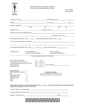 Fillable Online ELEMENTARY WITHDRAWAL FORM ... Fax Email Print - pdfFiller