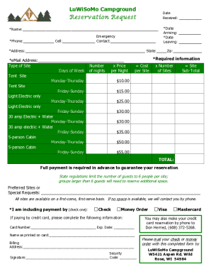 Fillable Online LuWiSoMo Campground Reservation Request Fax Email Print ...