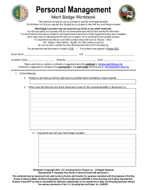 Fillable Online Personal Management Merit Badge Workbook This... Fax ...