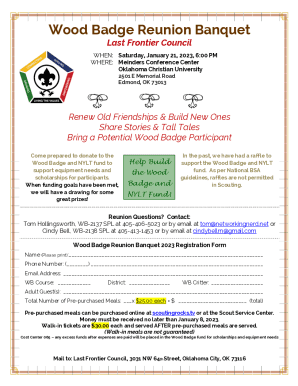 Fillable Online Last Frontier Council - Wood Badge Reunion Banquet Fax ...