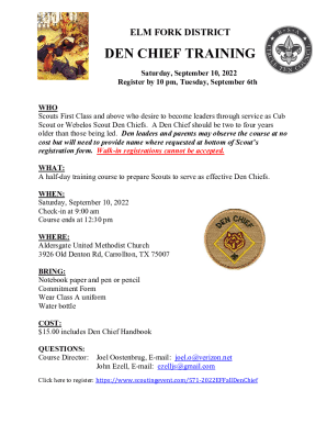 Fillable Online DEN CHIEF TRAINING Fax Email Print - pdfFiller