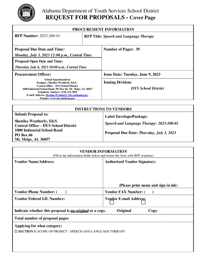 Fillable Online dys alabama speech and language therapy Bids, RFP ...