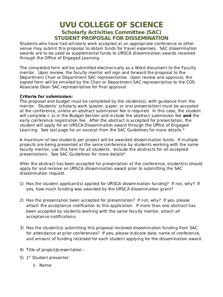 STUDENT PROPOSAL FOR DISSEMINATION Doc Template | pdfFiller