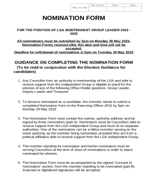 NOMINATION FOR THE POSITION OF LGA INDEPENDENT GROUP CHAIRMAN 2008-09 ...