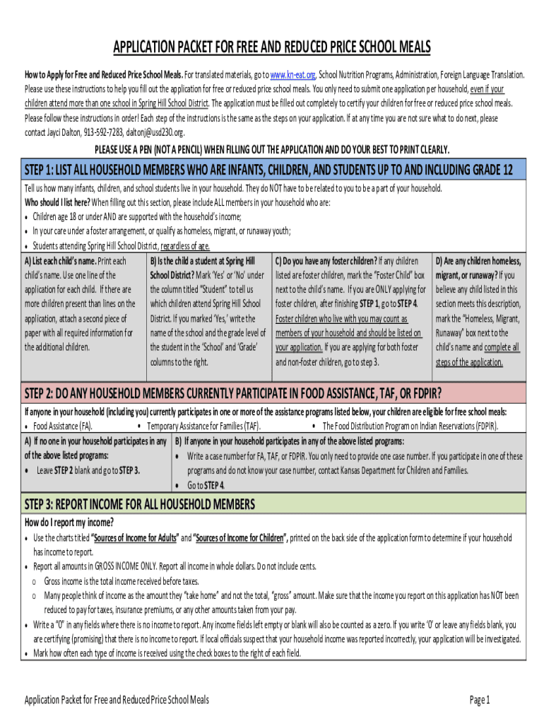 Fillable Online Fillable Online Free and Reduced Lunch Application ...
