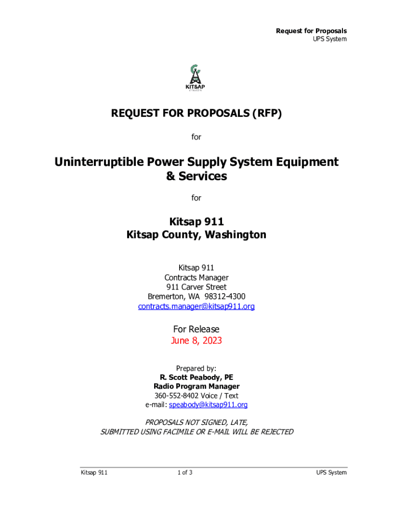 Fillable Online Kitsap 911 UPS Request for Proposal Final 20230608 Fax ...
