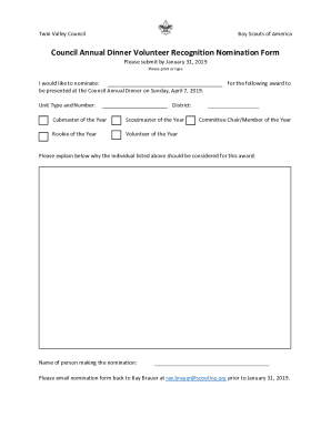 Fillable Online Council Annual Dinner Volunteer Recognition Nomination Form Fax Email Print ...