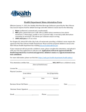 Fillable Online Health Department Menu Attestation Form Fax Email Print ...