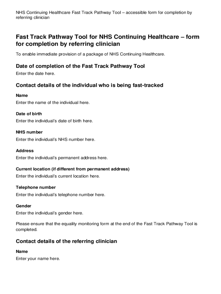 Fillable Online Fast Track Pathway Tool for NHS Continuing ...