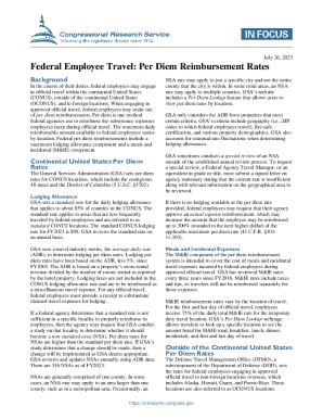 Fillable Online Federal Employee Travel: Per Diem Reimbursement Rates ...