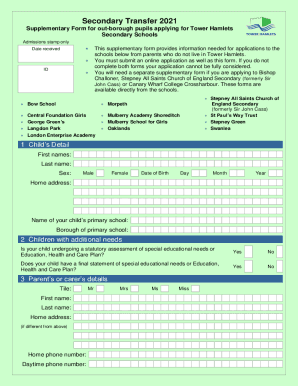 Fillable Online Supplementary information forms for secondary schools ...