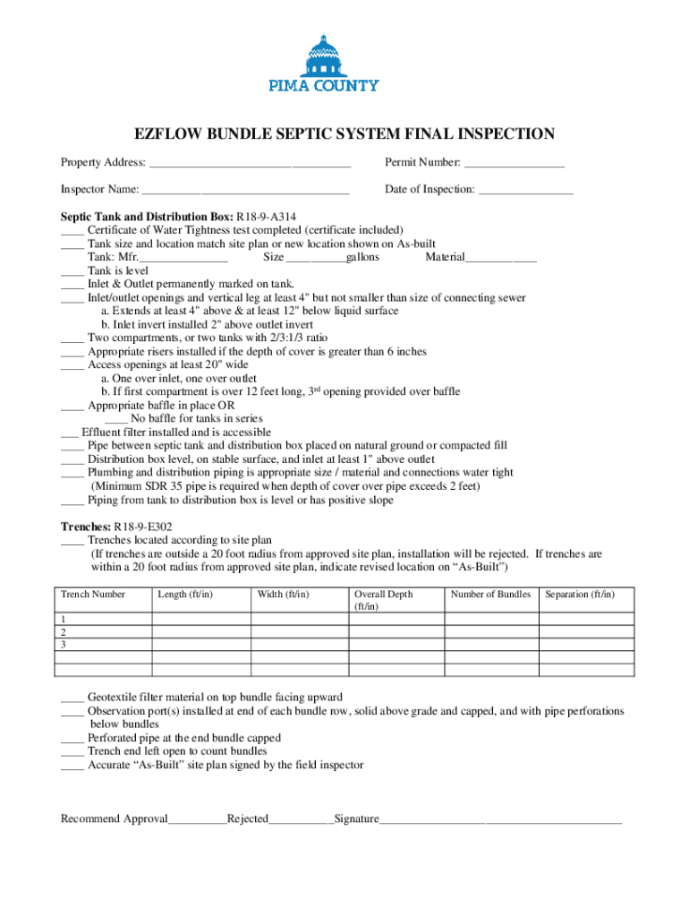 Fillable Online ezflow bundle septic system final inspection Fax Email ...