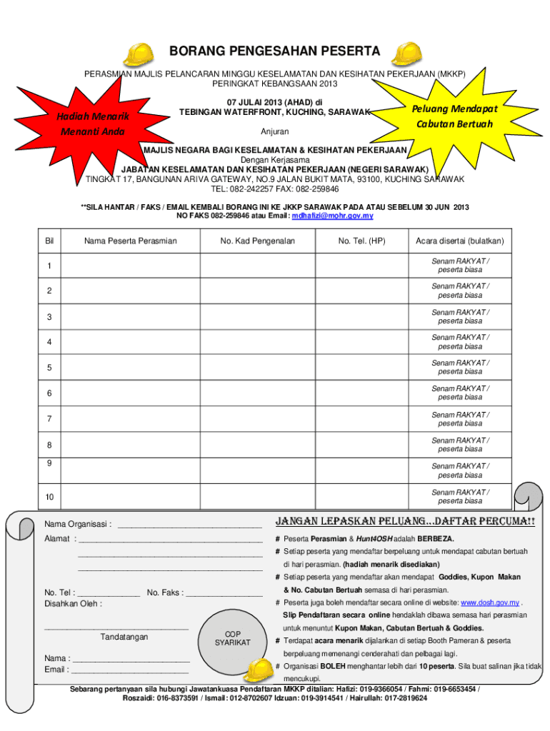 Fillable Online PERASMIAN MAJLIS PELANCARAN MINGGU KESELAMATAN DAN ...