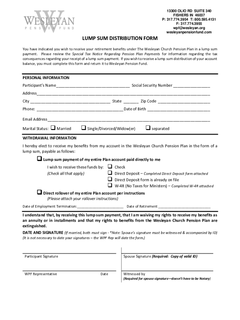 Fillable Online LUMP SUM DISTRIBUTION FORM Fax Email Print - pdfFiller