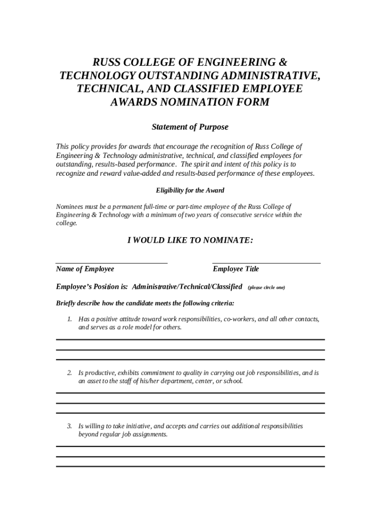 RUSS COLLEGE OF ENGINEERING & TECHNOLOGY OUTSTANDING ADMINISTRATIVE, TECHNICAL, AND CLASSIFIED ...