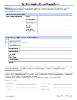 Fillable Online SureSmile Location Change Request Form Fax Email Print ...