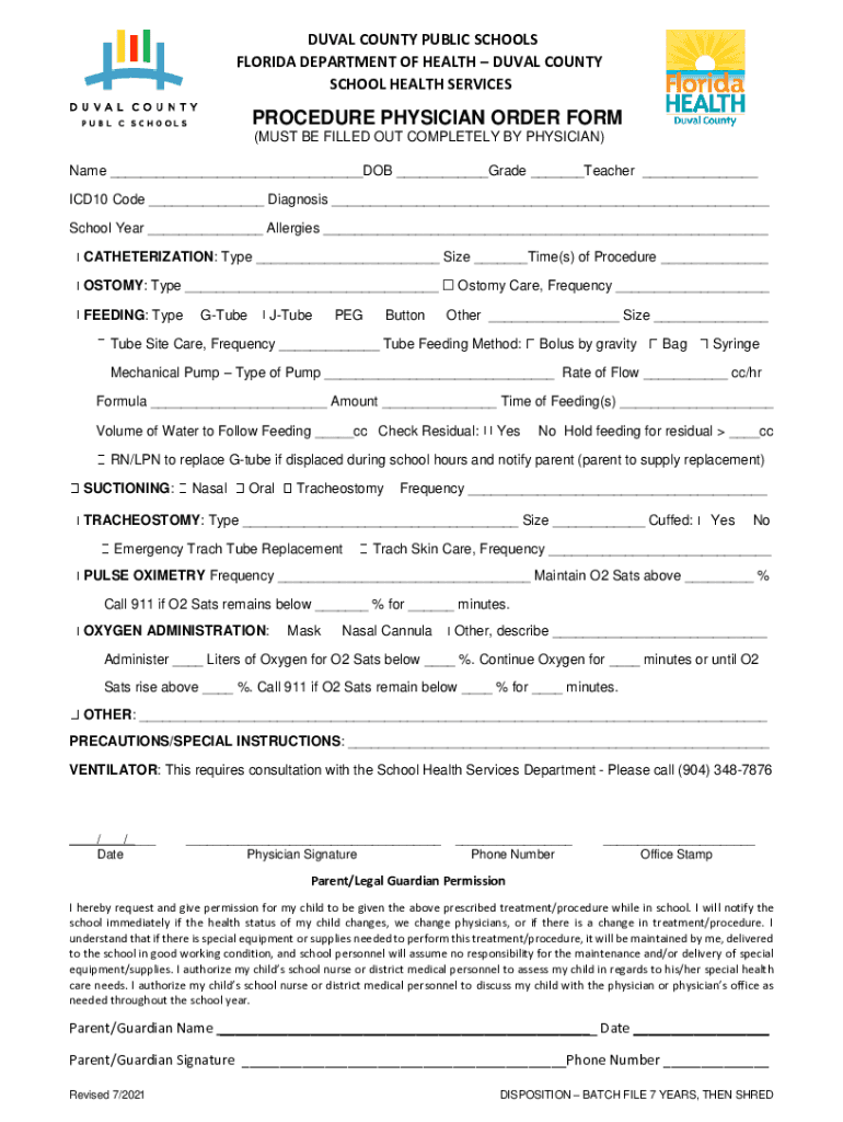 Fillable Online PROCEDURE PHYSICIAN ORDER FORM Fax Email Print - pdfFiller