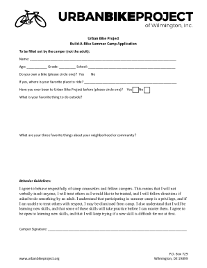 Fillable Online Urban Bike Project Build-A-Bike Summer Camp Application Fax Email Print - pdfFiller