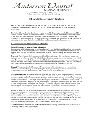 Fillable Online HIPAA Notice of Privacy Practices - El Campo Dentist ...