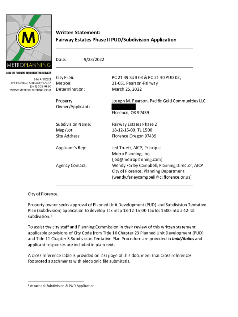 Fillable Online Fairway Estates Phase II PUD/Subdivision Application ...