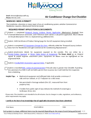 Fillable Online Air Conditioner Change Out Checklist Hollywood, FL Fax ...
