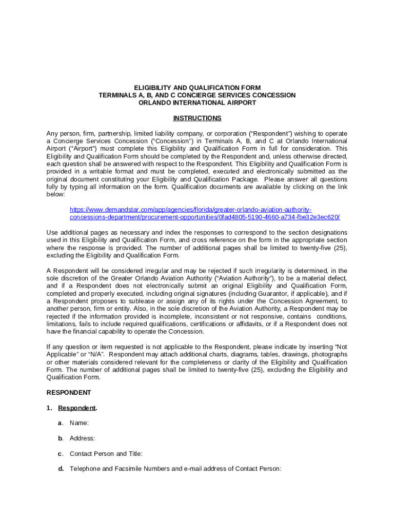 Eligibility and Qualification - Concierge Services Doc Template | pdfFiller