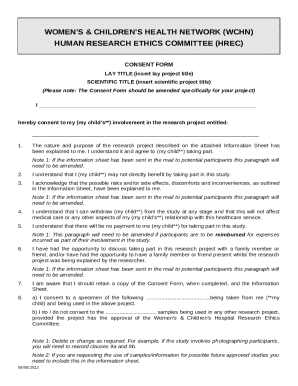 WCHN HREC Consent Doc Template | pdfFiller