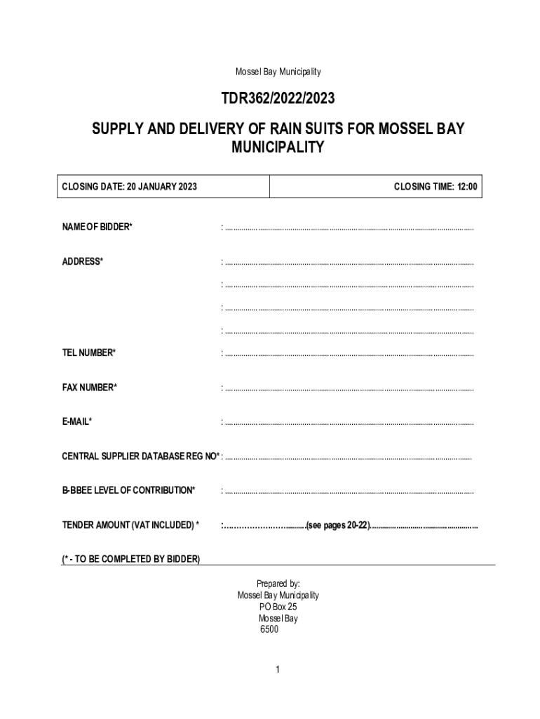 Fillable Online mosselbay gov mossel bay municipality Fax Email Print ...