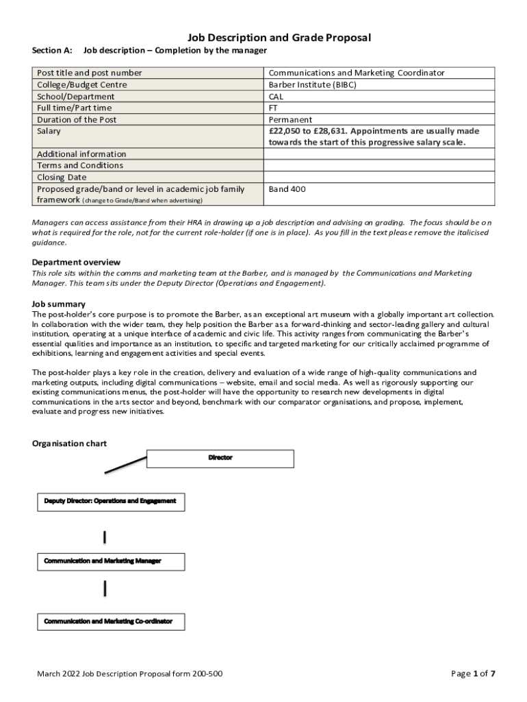 Fillable Online barber org Job Description and Grade Proposal Form Fax ...