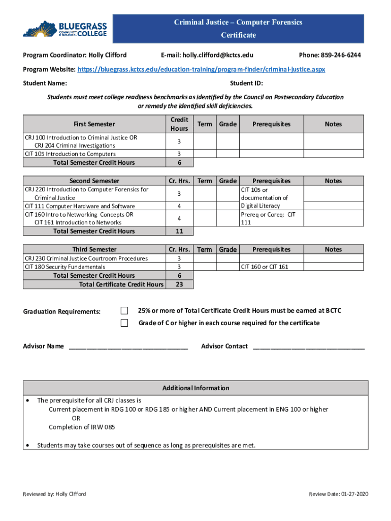 Fillable Online Criminal Justice Computer Forensics Certificate Fax Email Print - pdfFiller