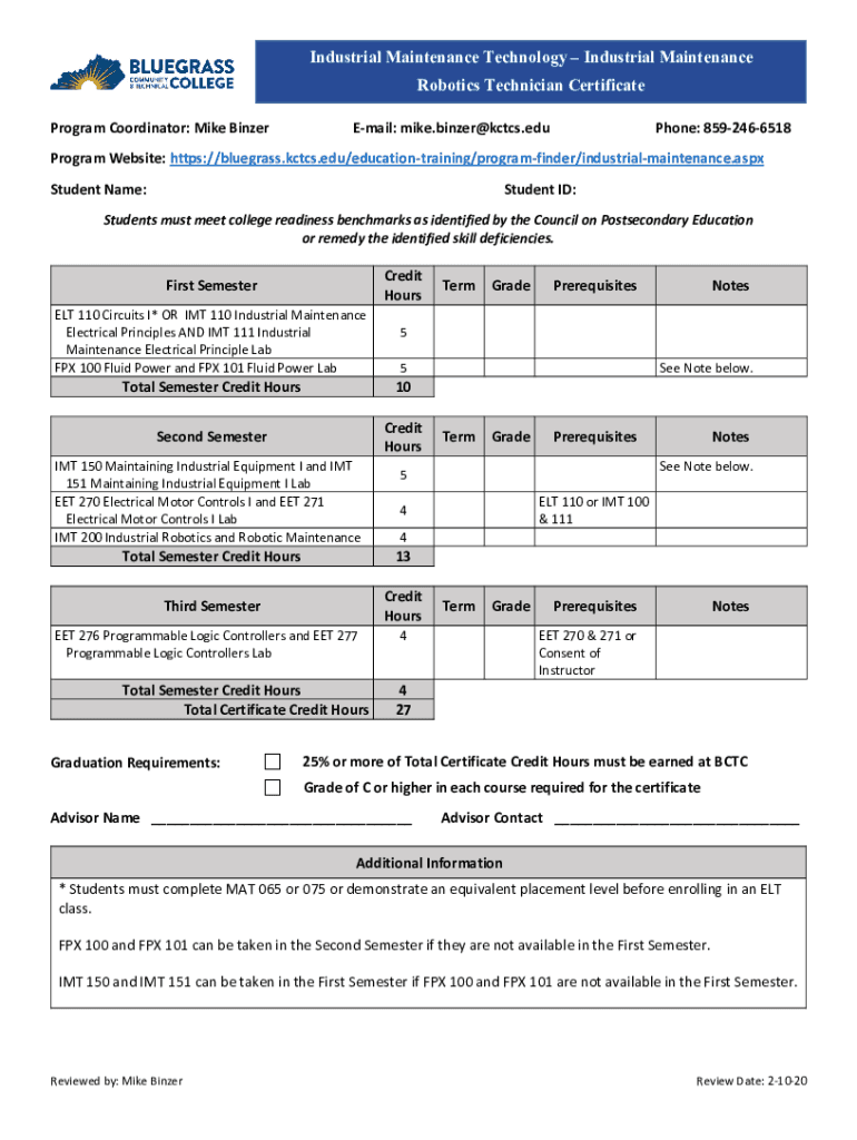 Fillable Online Industrial Maintenance Robotics Technician ...