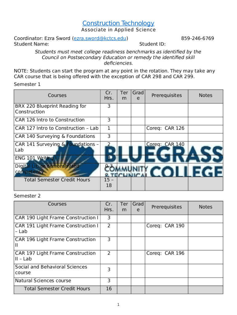 AAS Construction Technology Doc Template | pdfFiller