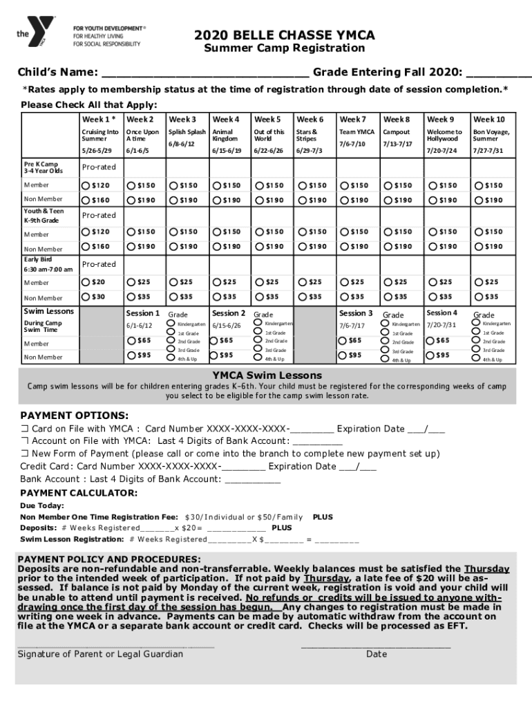 Fillable Online bell-chasse-summer-camp-registration-form by Amanda ...