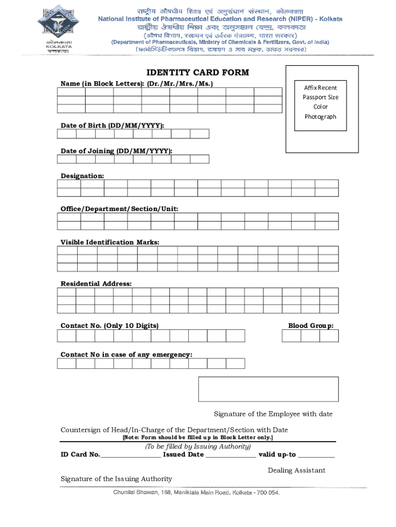 Fillable Online IDENTITY CARD FORM Fax Email Print - pdfFiller