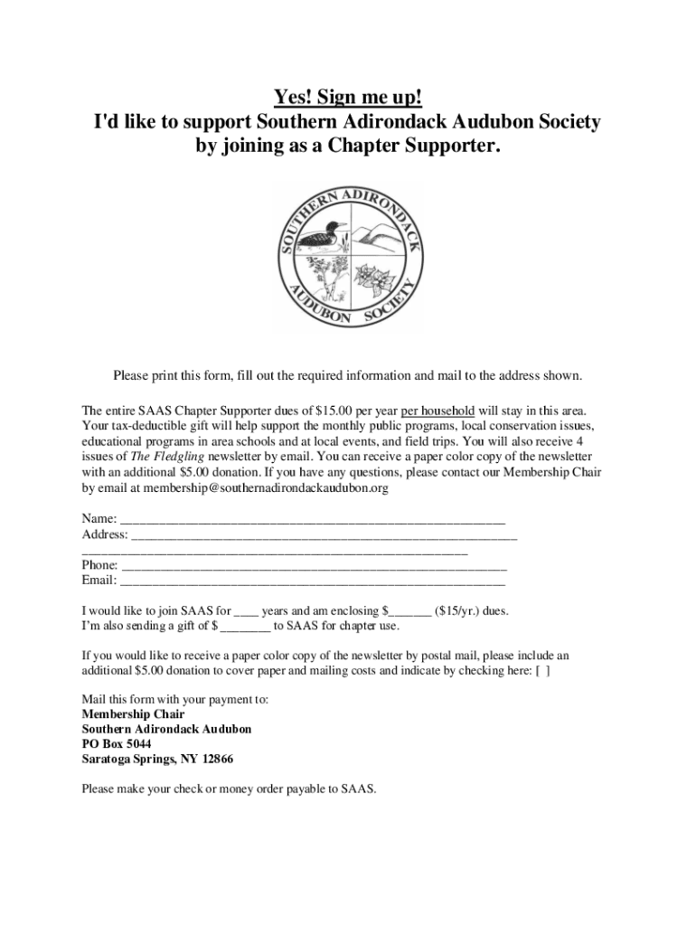 Fillable Online Yes! Sign me up! I'd like to support ... Fax Email ...