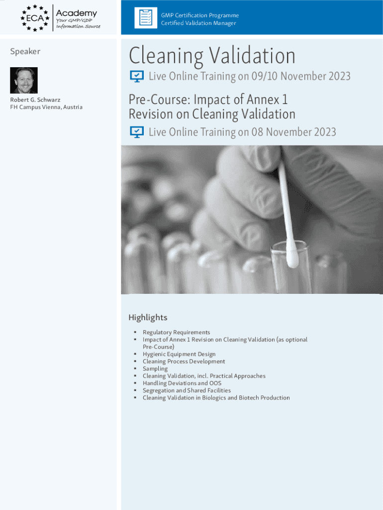 Fillable Online Impact of Annex 1 Revision on Cleaning Validation - Live ... Fax Email Print ...