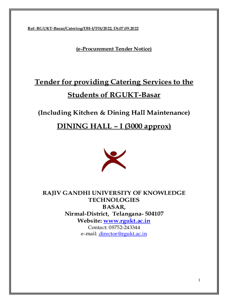 Fillable Online Tender for providing Catering Services to the Fax Email ...