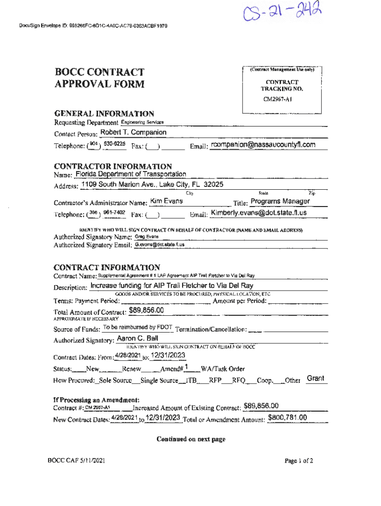 Fillable Online BOCC CONTRACT APPROVAL FORM ---------- Fax Email Print ...