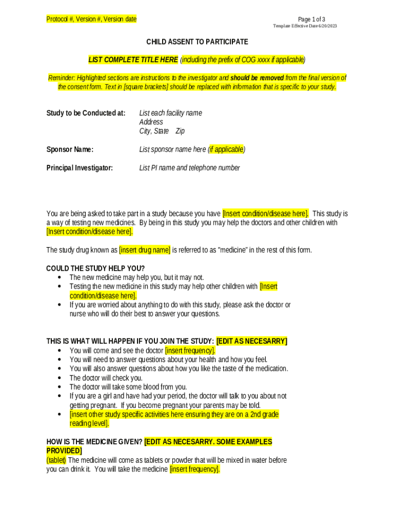 Child Assent and Parent Consent - Division of Research Doc Template ...