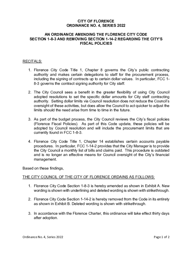 Fillable Online Code of OrdinancesFlorence, CO - Municode Library Fax ...