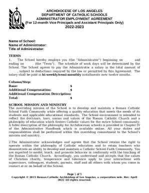 Administrator Employment Agreement - High School - handbook la-archdiocese Doc Template | pdfFiller