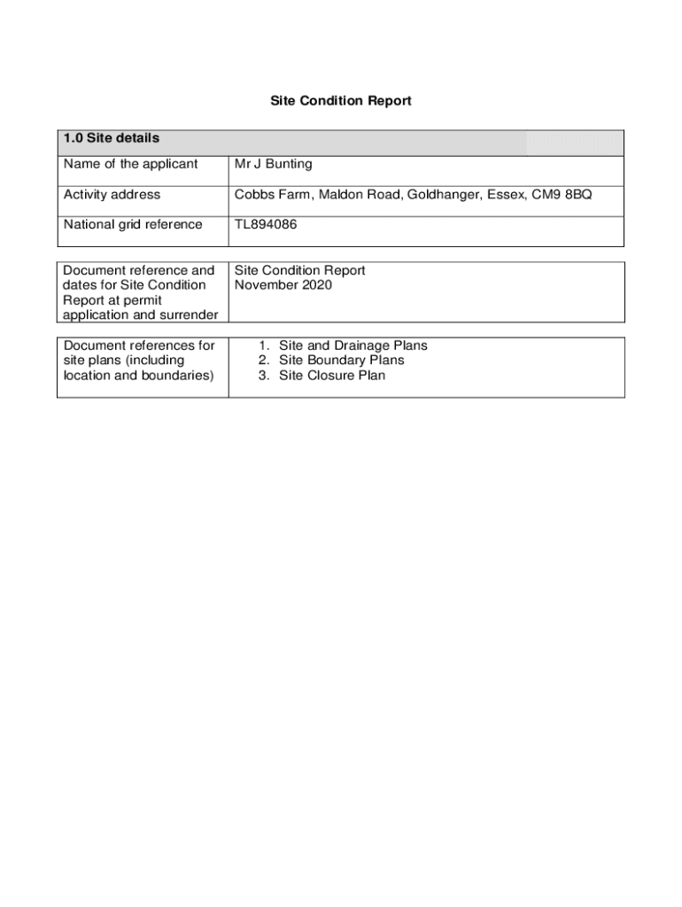 Fillable Online Site Condition Report - Environment Agency Fax Email ...