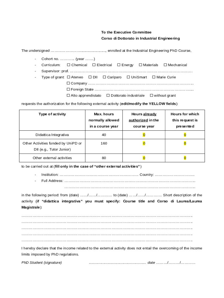 External Activities Authorization - Academics DII Doc Template | pdfFiller