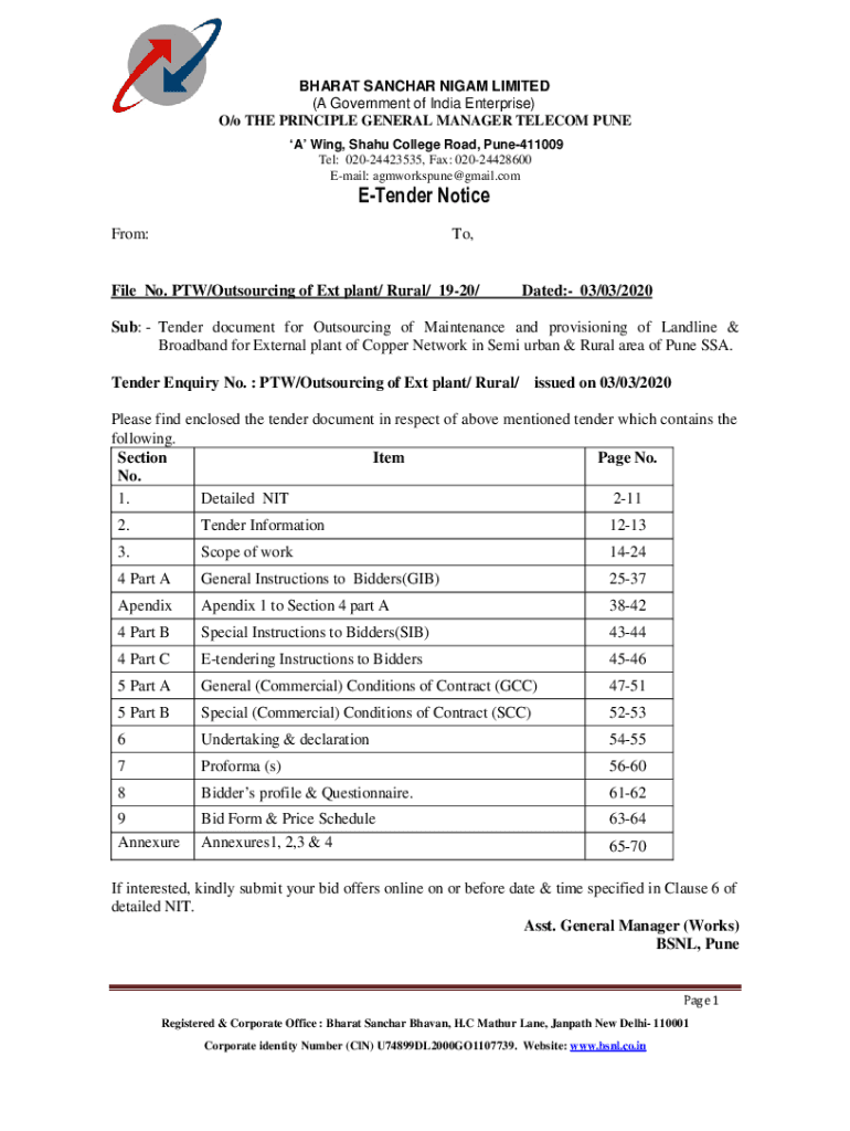 Fillable Online E-Tender for - MAHARASHTRA INTRANET PORTAL Fax Email ...