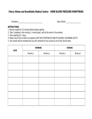 12hr Blood Pressure Monitoring Doc Template | pdfFiller