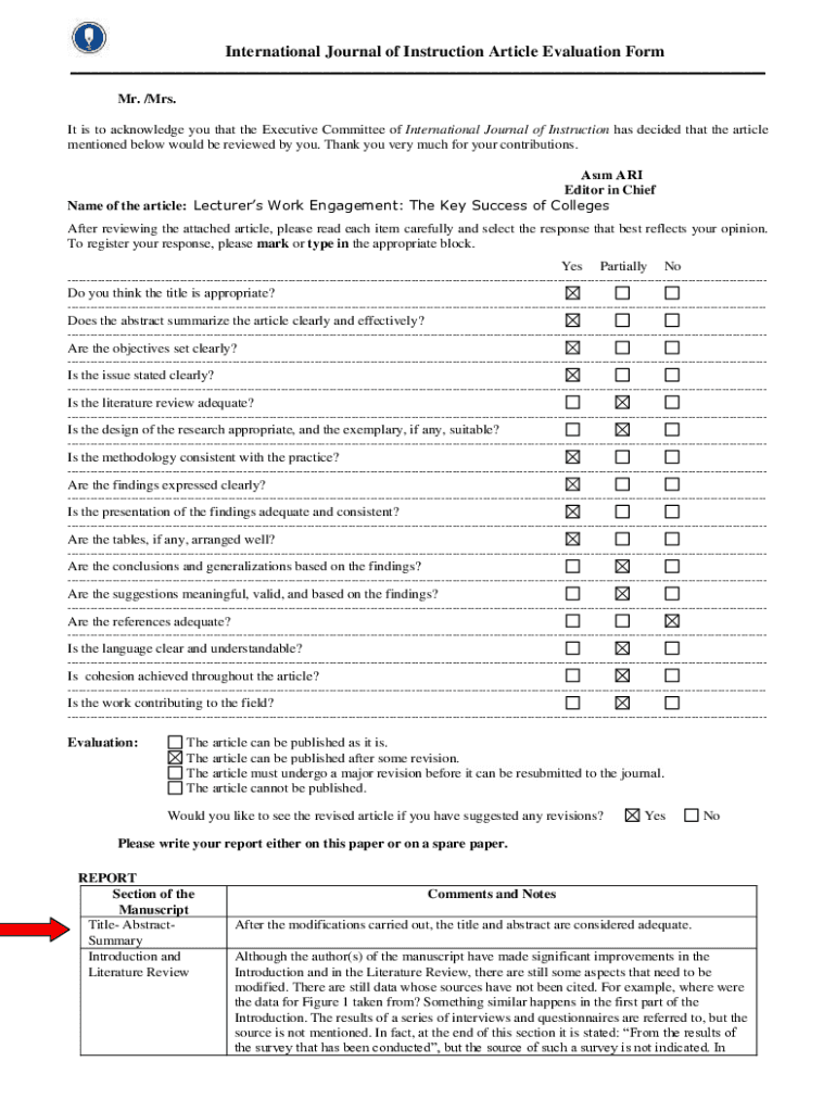 Fillable Online The Journal of Social Sciences Article Evaluation Form Fax Email Print - pdfFiller