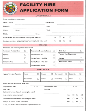 Fillable Online Facility Hire Application Form Fax Email Print - pdfFiller