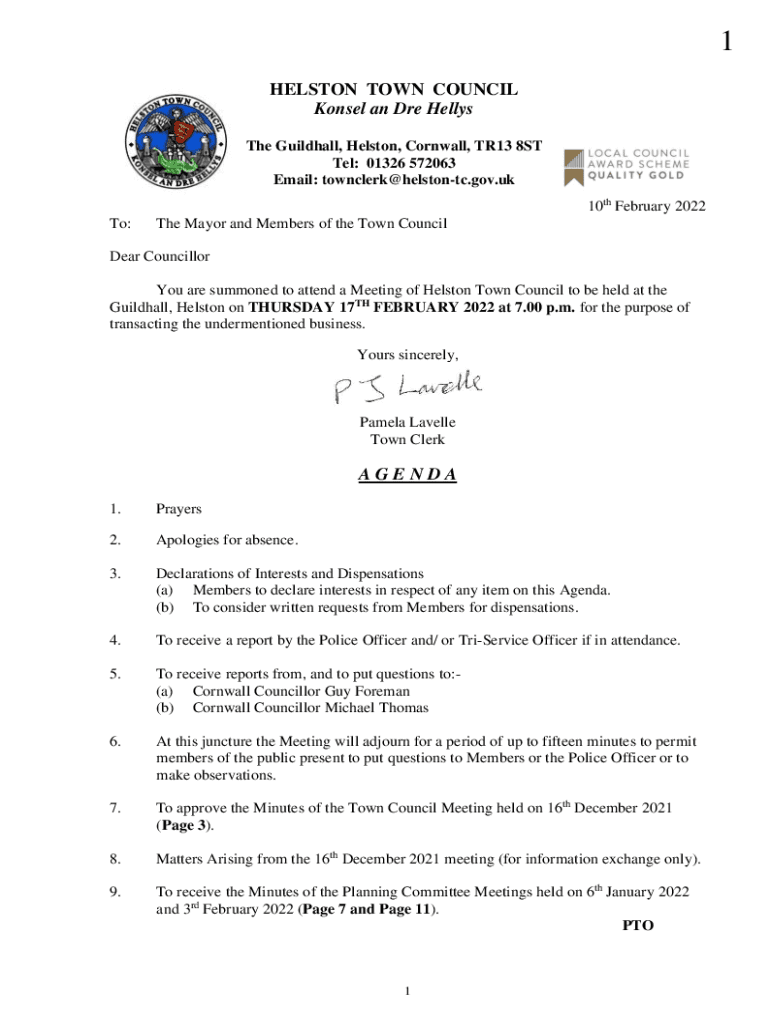 Fillable Online Helston Town Council - view and make Freedom of ... Fax ...