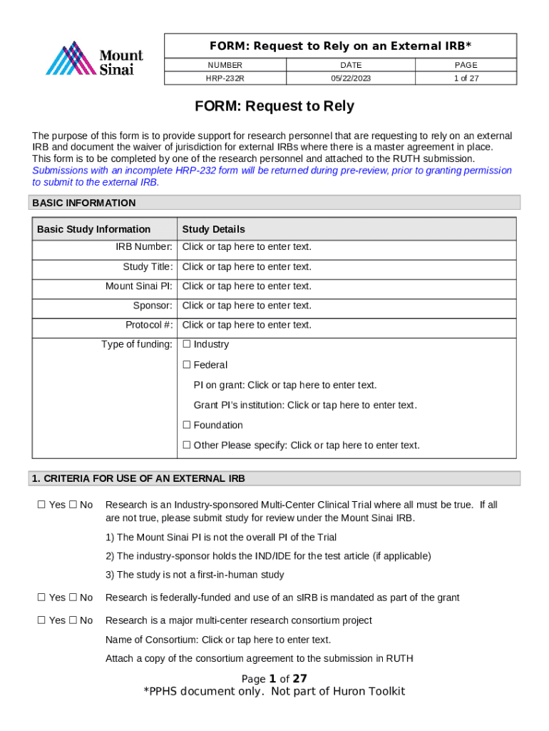 Request to Rely on External IRB Doc Template | pdfFiller