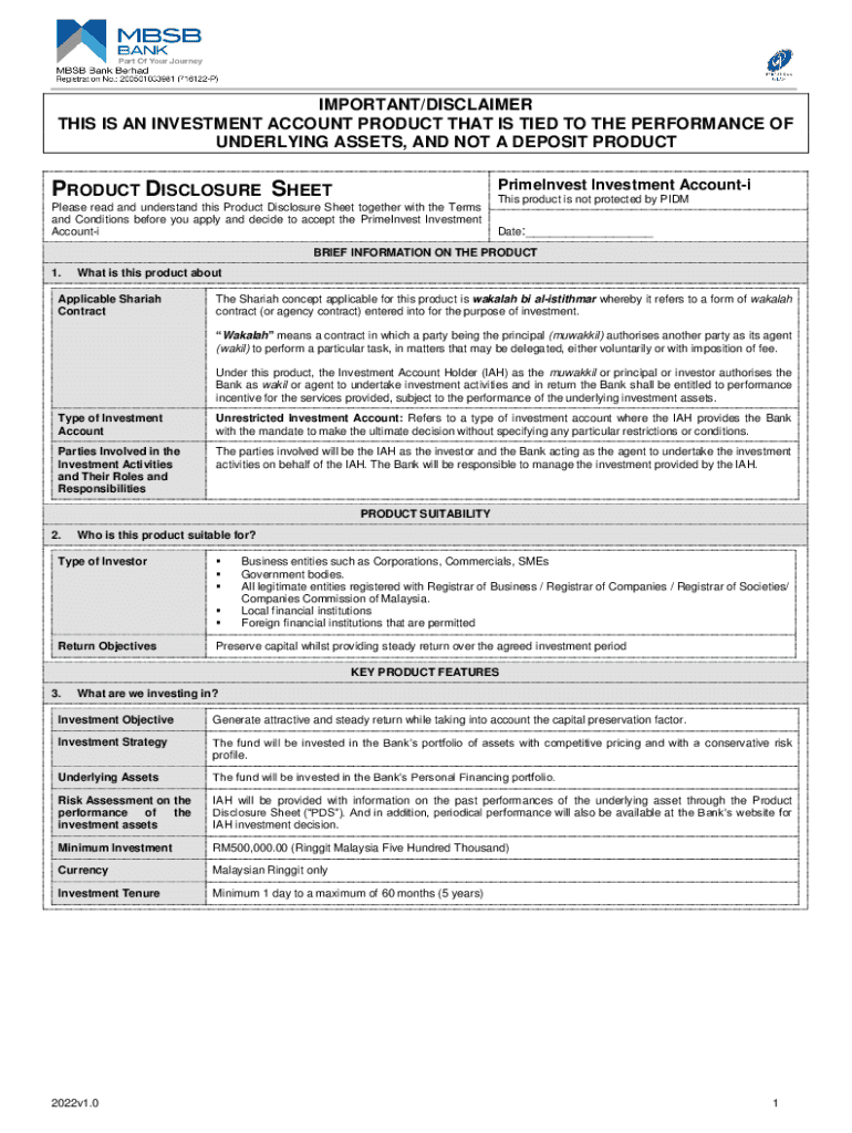 Fillable Online Product Disclosure Sheet (EN) Fax Email Print - pdfFiller